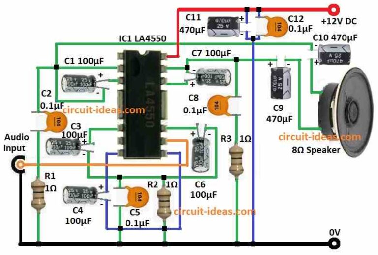 4W Audio Amplifier Circuit using IC LA4550 - Circuit Ideas for You