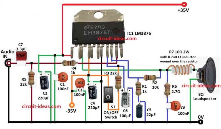 50 Watt Audio Amplifier Circuit using IC LM3876 - Circuit Ideas for You