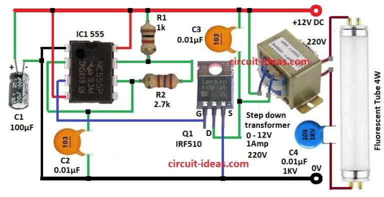 12V Battery Powered Fluorescent Lamp Driver Circuit - Circuit Ideas for You