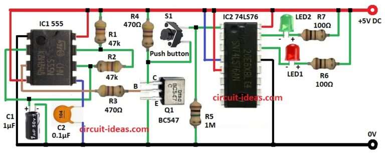 Electronic Coin Toss Circuit using IC 555 and JK Flip-Flop - Circuit ...