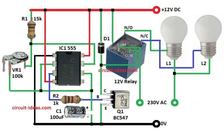 Two Star Flasher Circuit with 555 IC - Circuit Ideas for You