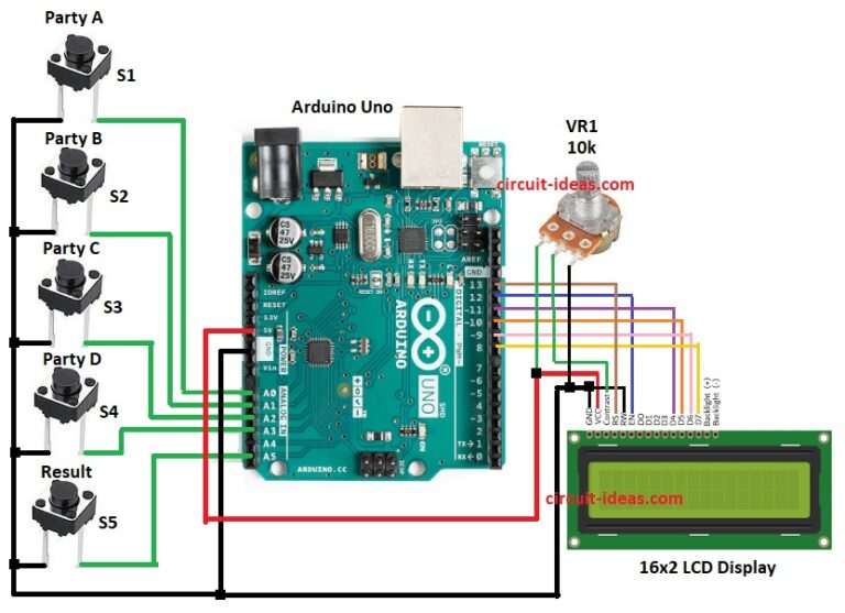 Arduino Based Electronic Voting Machine Circuit - Circuit Ideas for You