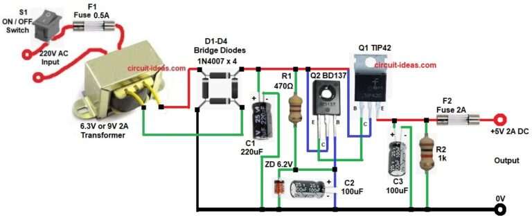 5V Regulated Power Supply Circuit using Transistors - Circuit Ideas for You