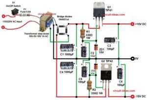 Transistor Based ±15V Dual Power Supply Circuit - Circuit Ideas for You